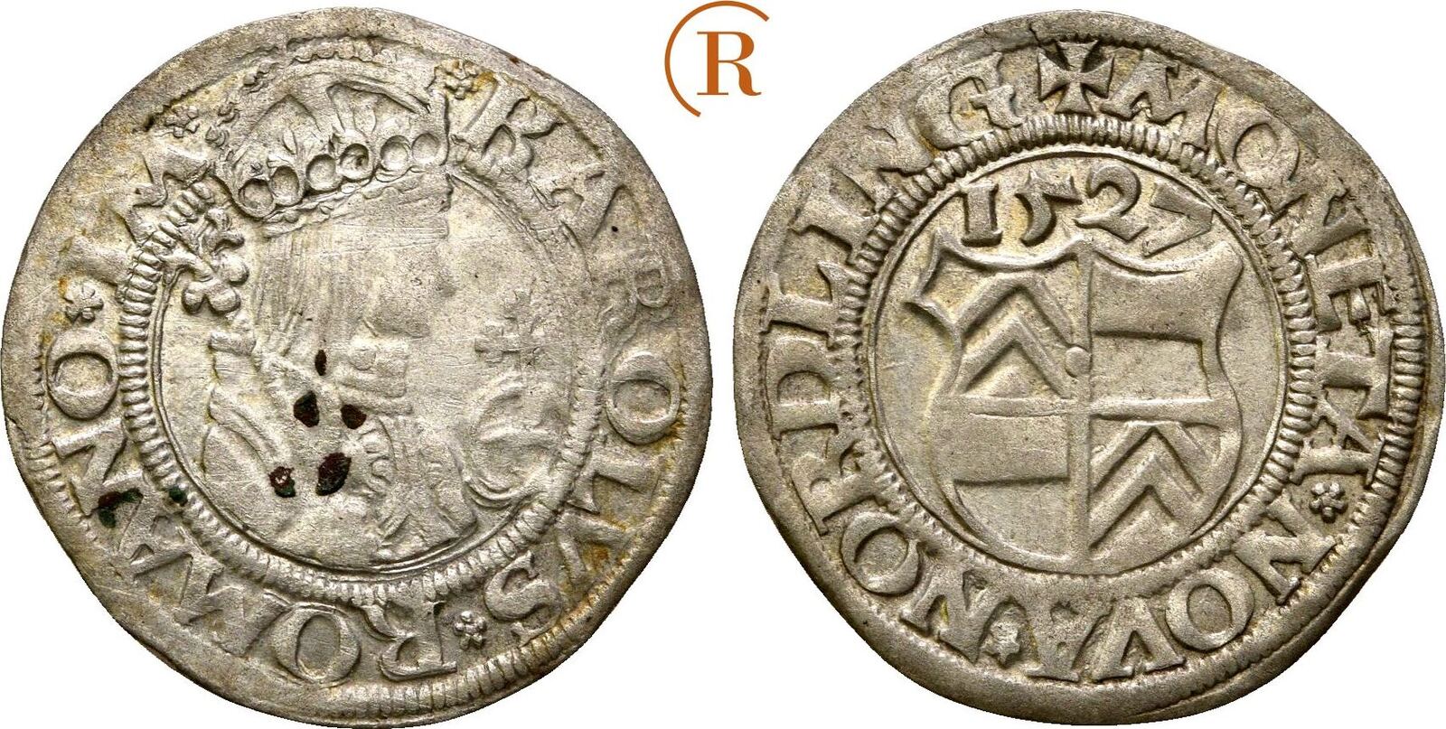 Nördlingen Reichsmünzstätte: 1/2 Batzen mit Titel Karls V. 1527 ...