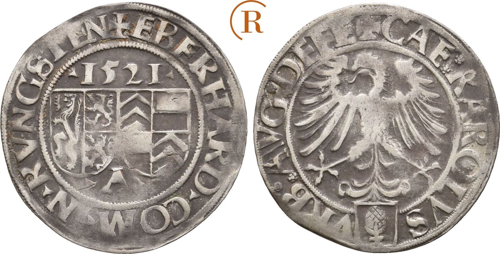 Augsburg Reichsmünzstätte: Batzen mit Titel Karls V. 1521 Eberhard IV ...