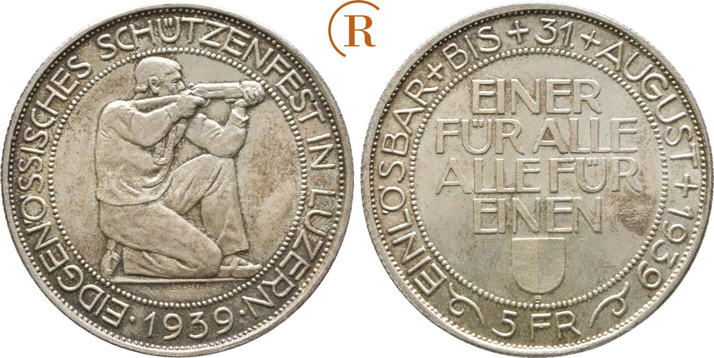Schweiz: Luzern: 5 Franken Schützenfest in Luzern 1939 fast st, hübsche Patina | MA-Shops