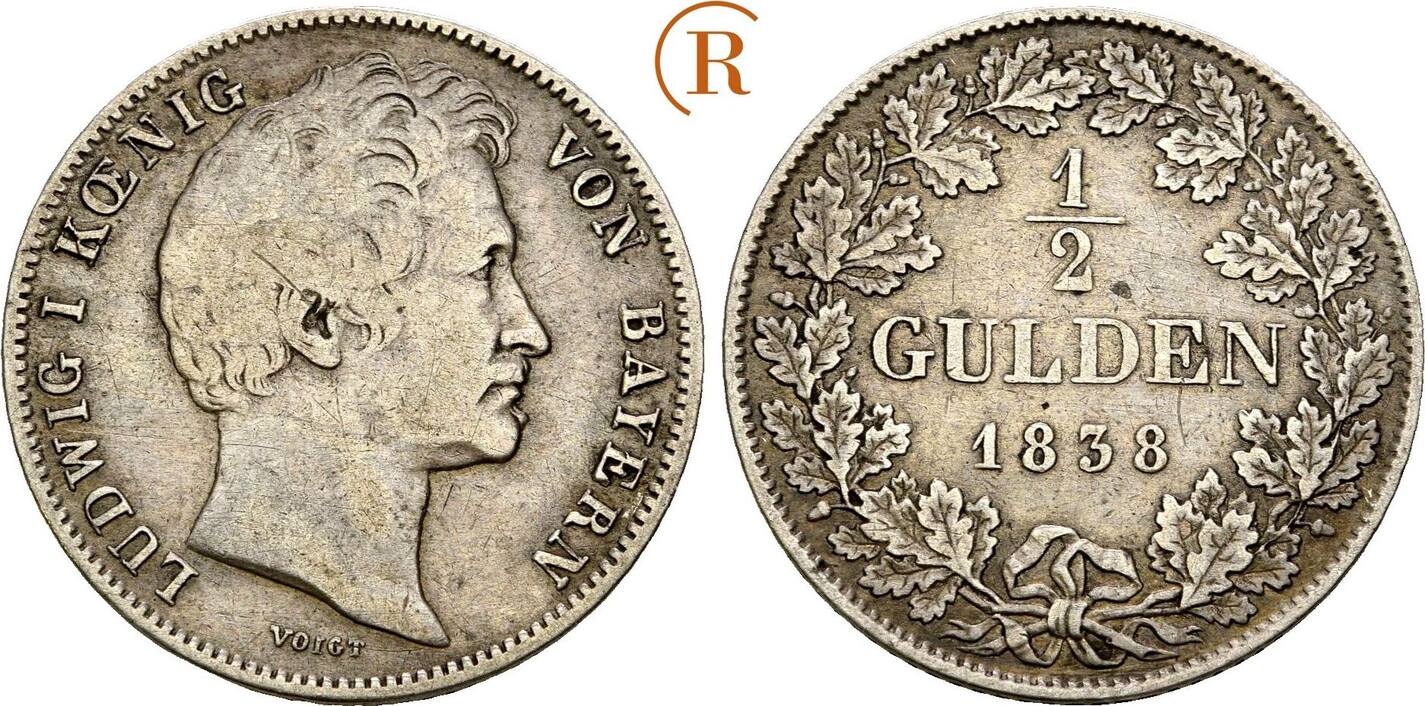 Bayern: 1/2 Gulden 1838 Ludwig I, 1825-1848: f.ss | MA-Shops