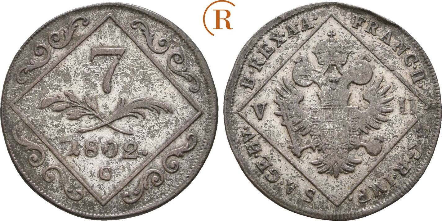 Habsburg: 7 Kreuzer Prag 1802 C Franz II, 1792-1835: ss | MA-Shops
