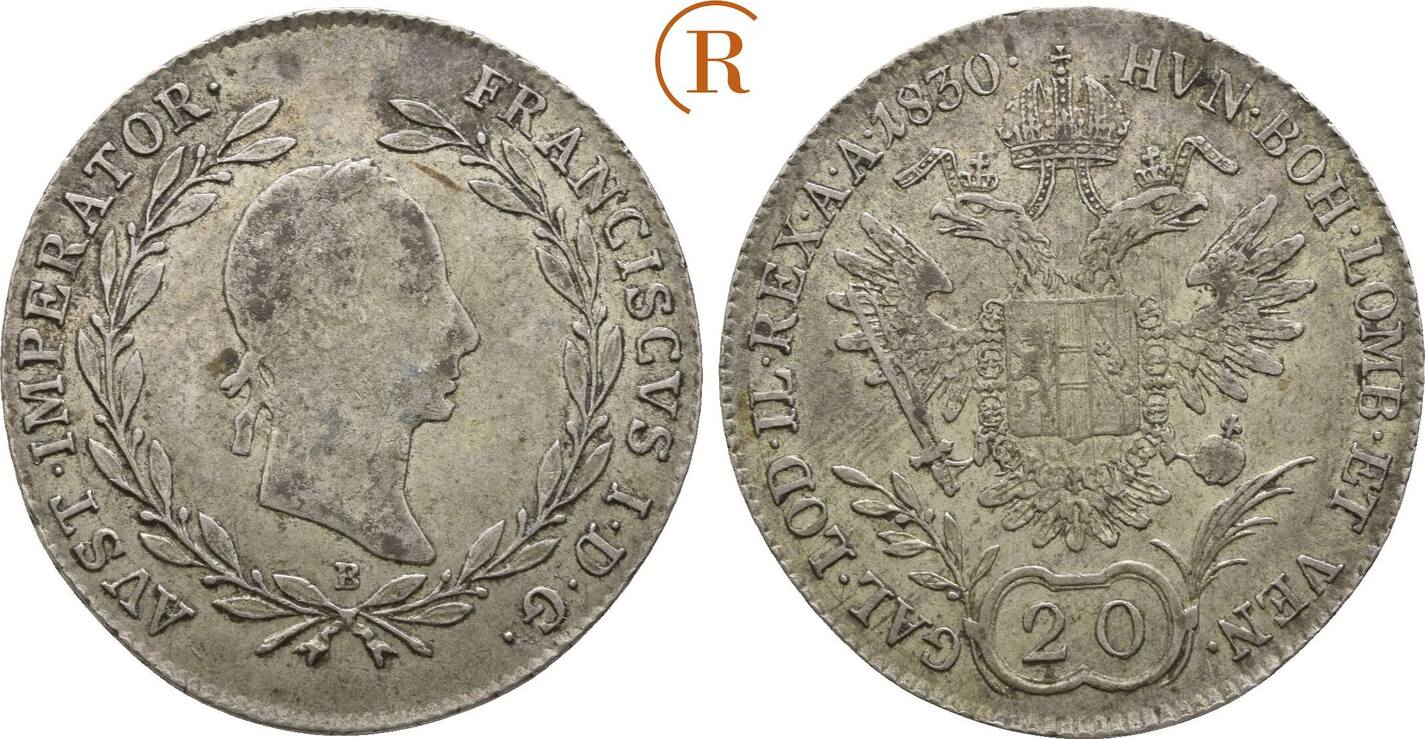 Habsburg: 20 Kreuzer Kremnitz 1830 B Franz II, 1792-1835: vz-/ss | MA-Shops