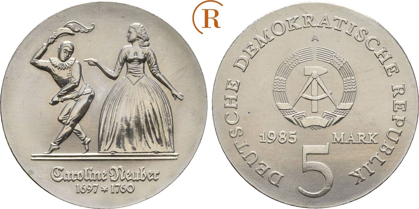 DDR: 5 Mark auf den 225. Todestag von Caroline Neuber 1985 fast ...