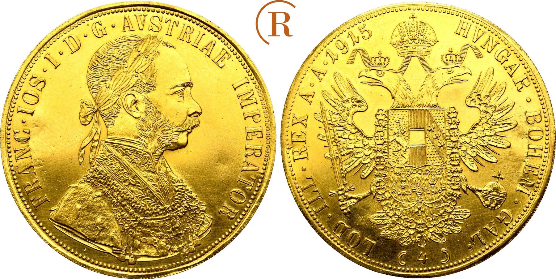 Österreich: 4 Dukaten Wien GOLD Originalprägung 1915 Franz Joseph I, 1848-1916: vz Feld minimal ...