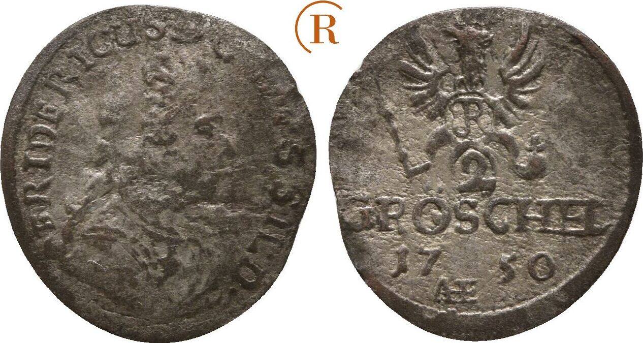Preussen: 2 Gröschl Breslau 1750 AHE Friedrich II. der Große, 1740-1786 ...