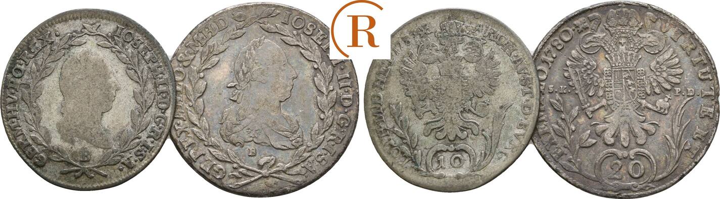 Habsburg: Lot: 20 Kreuzer 1780 B, 10 Kreuzer 1787 B Kremnitz Franz II, 1792-1835: ss und ss ...
