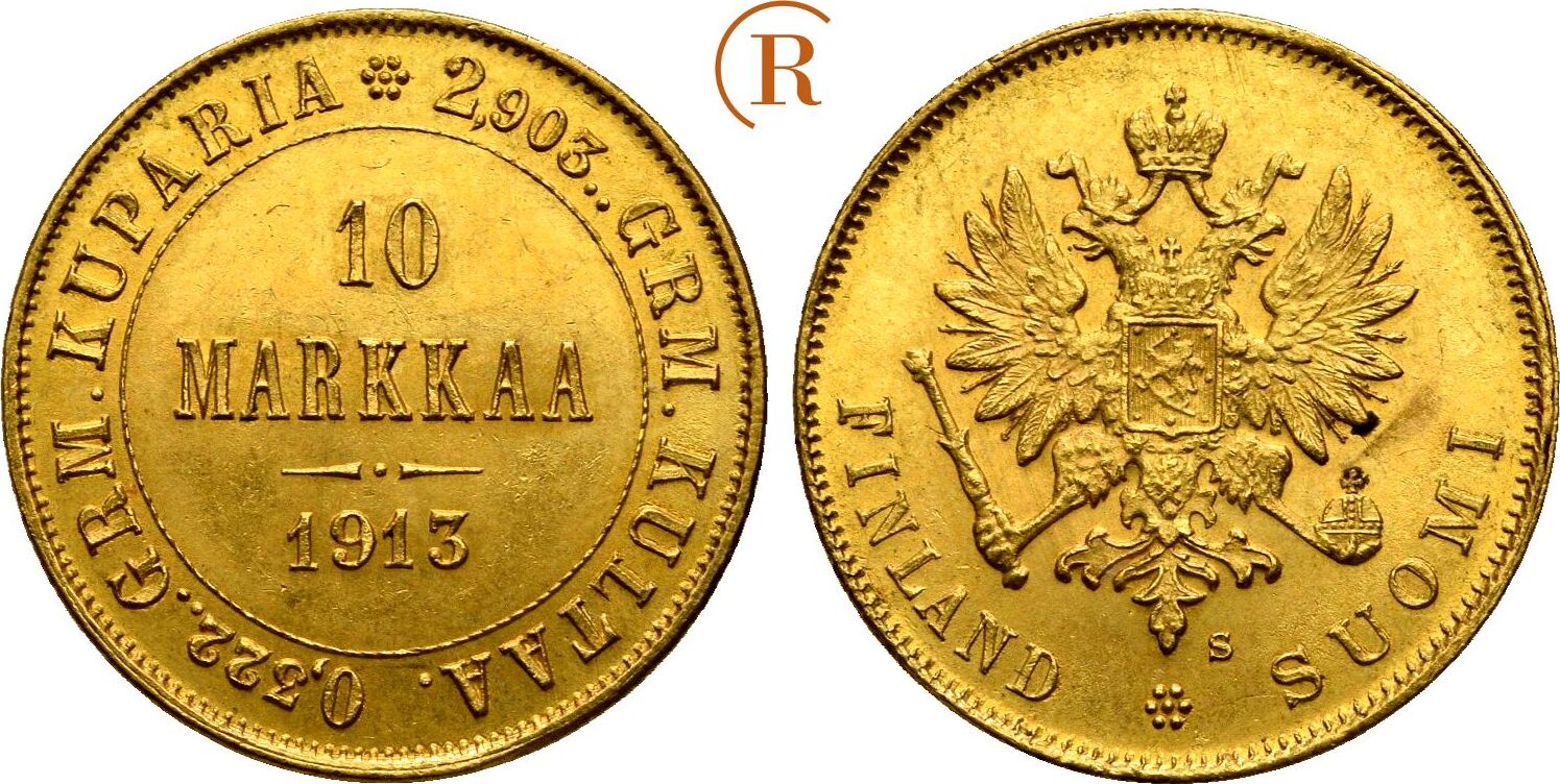 Finnland: 10 Markkaa GOLD 1913 Nikolaus II, 1894-1917: vz+ | MA-Shops