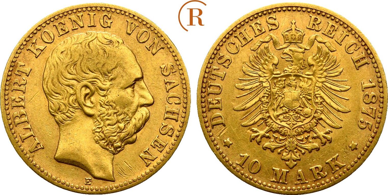 Kaiserreich Sachsen: 10 Mark GOLD 1875 E Albert, 1873-1902: ss leichte ...