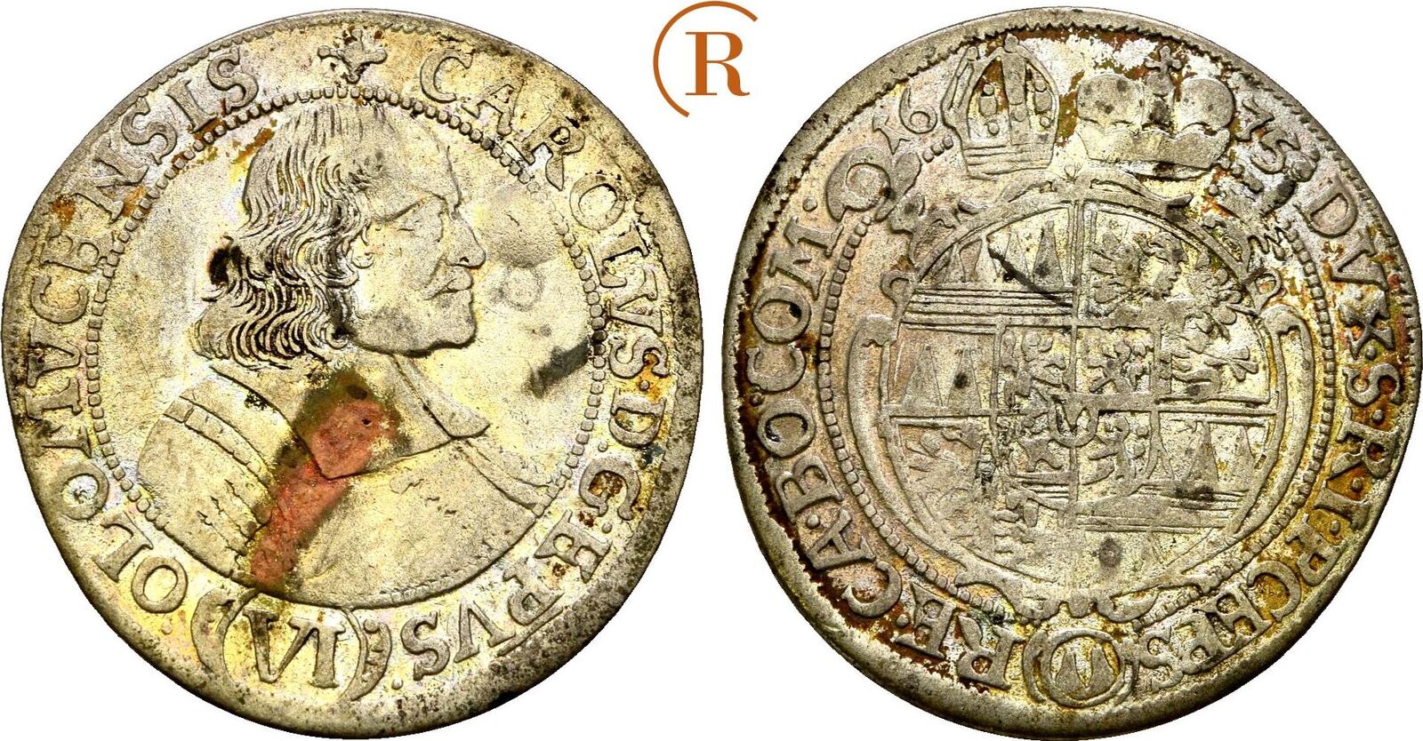 Olmütz Bistum: 6 Kreuzer 1675 Karl II. von Lichtenstein, 1664-1695: ss Schrötlingsfehler ( Blase ...