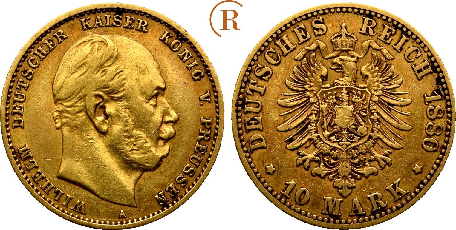 Kaiserreich: Preussen: 10 Mark GOLD 1880 A Wilhelm I, 1861-1888: ss ...