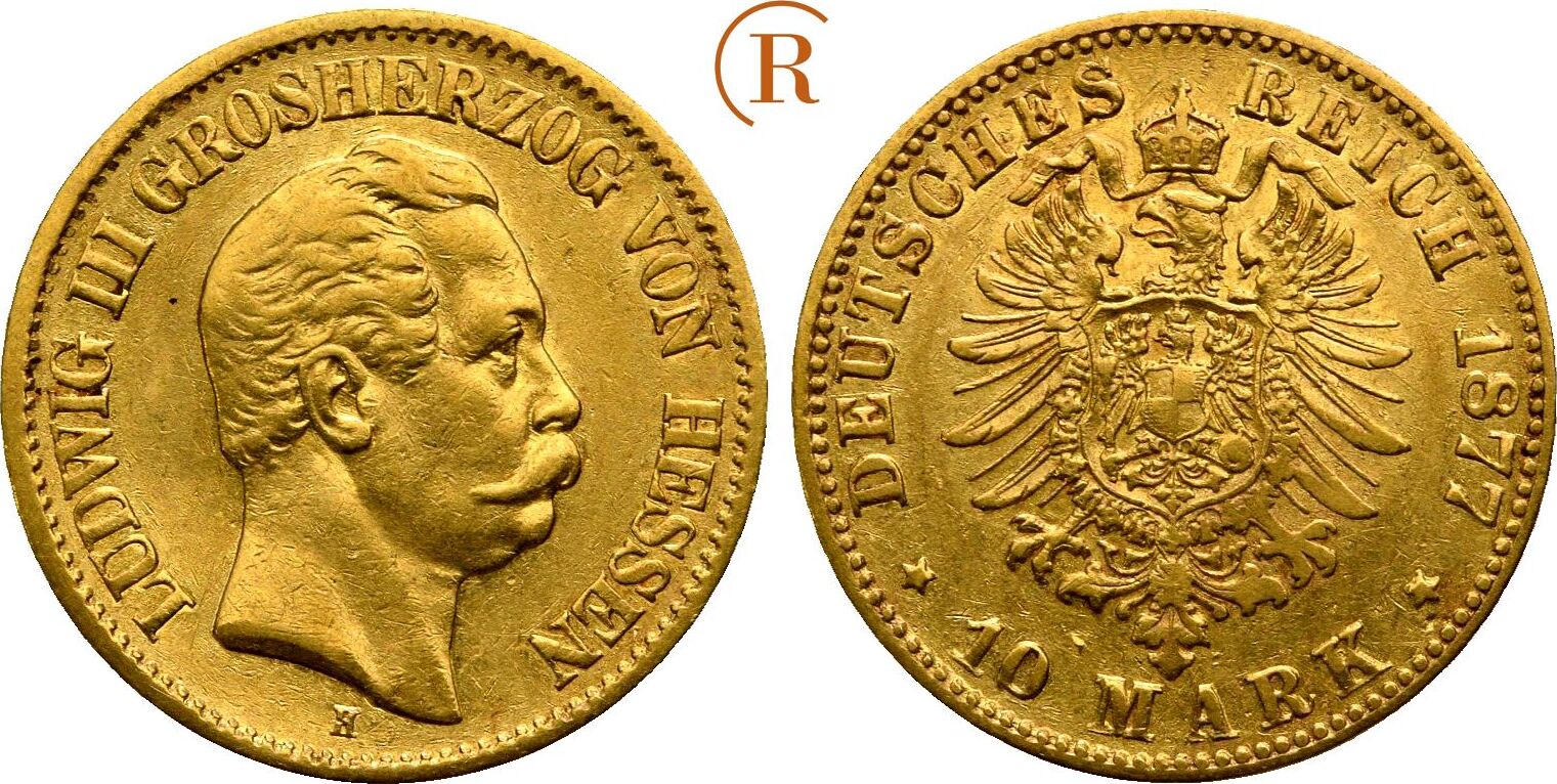Kaiserreich Hessen: 10 Mark GOLD 1877 H Ludwig III, 1848-1877: ss+ | MA ...
