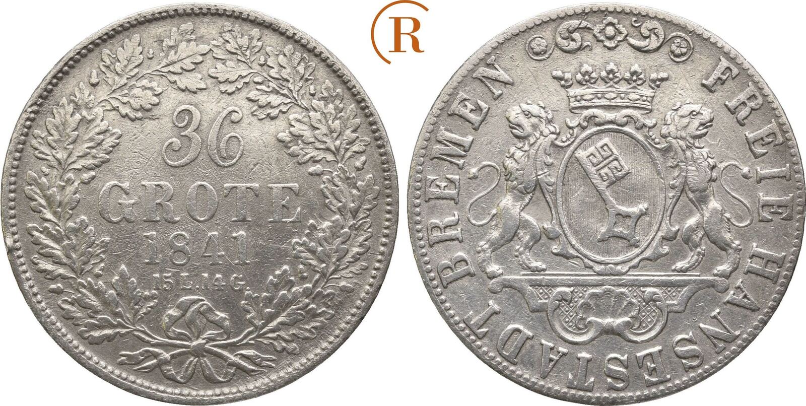 Bremen Stadt: 36 Grote 1841 ss winziger Randfehler | MA-Shops