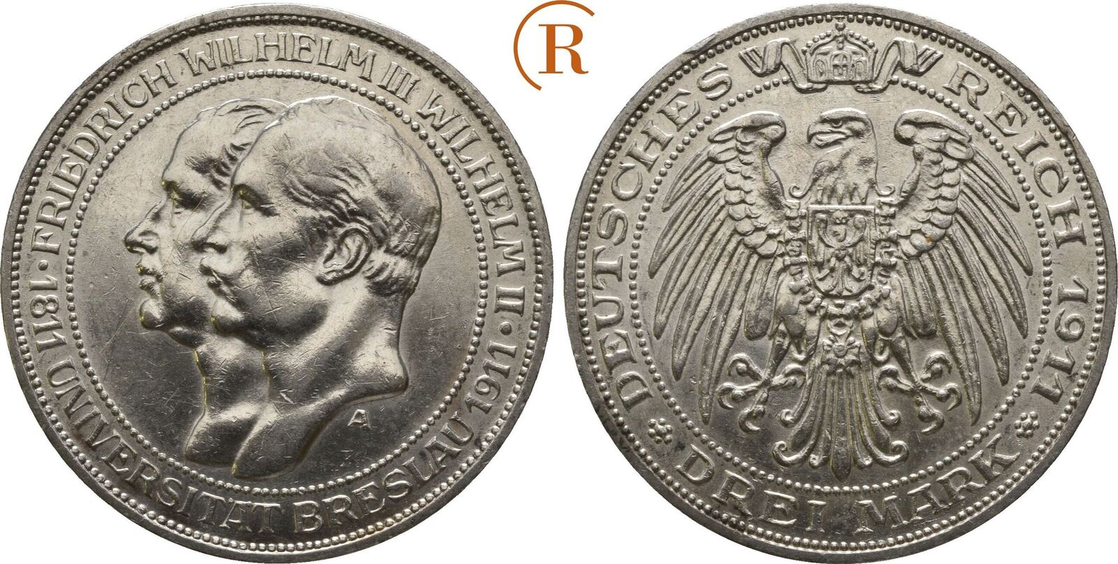 Kaiserreich: Preussen: 3 Mark Uni Breslau 1911 A Wilhelm II, 1888-1918: ss | MA-Shops