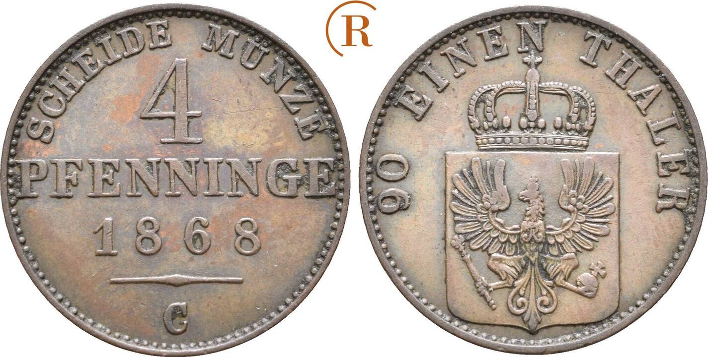 Preussen: 4 Pfennig 1868 C Wilhelm I, 1861-1888: ss-vz | MA-Shops