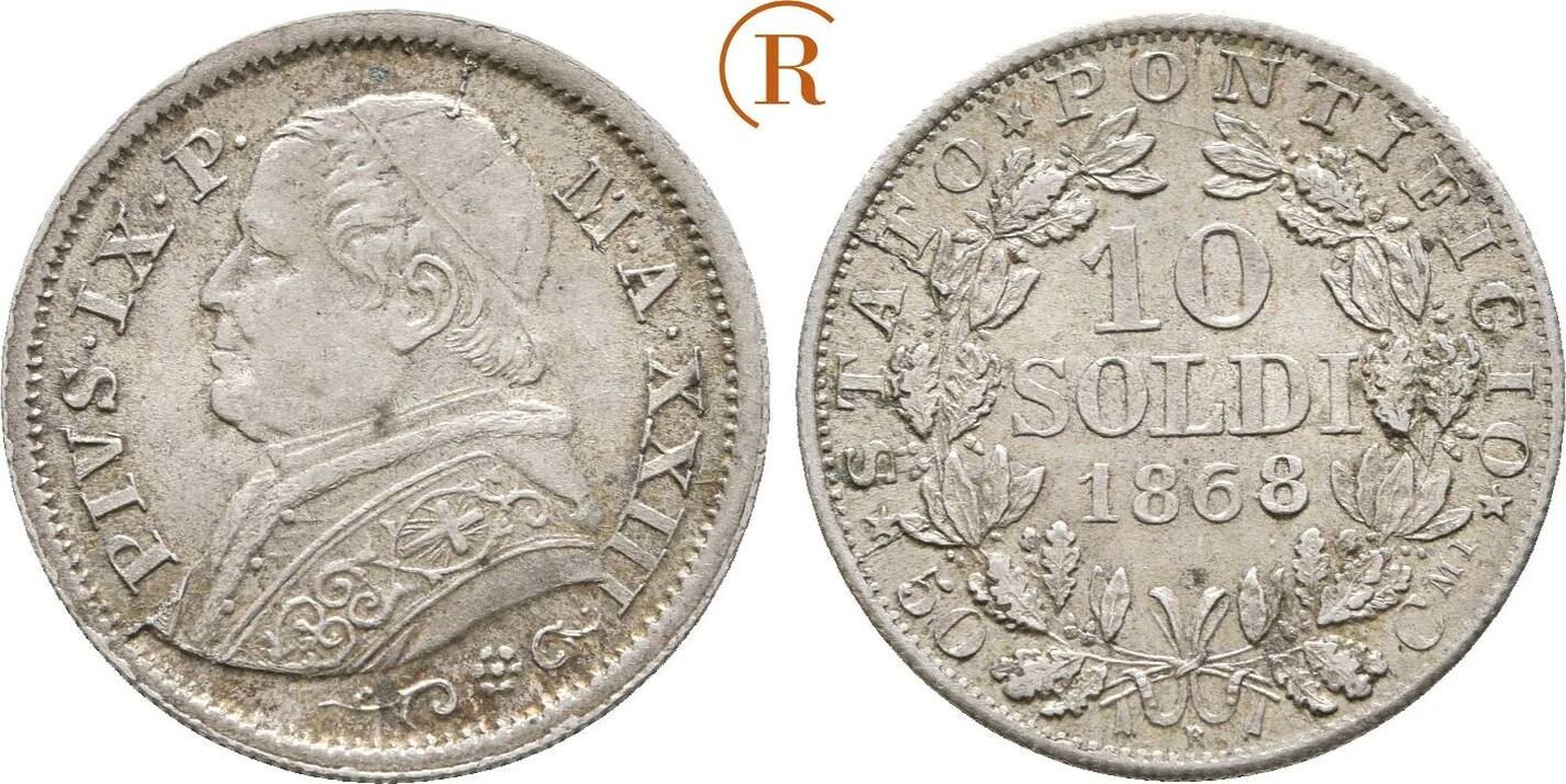 Vatikan: 10 Soldi Rom 1868 R Pius IX, 1846-1878: ss-vz | MA-Shops