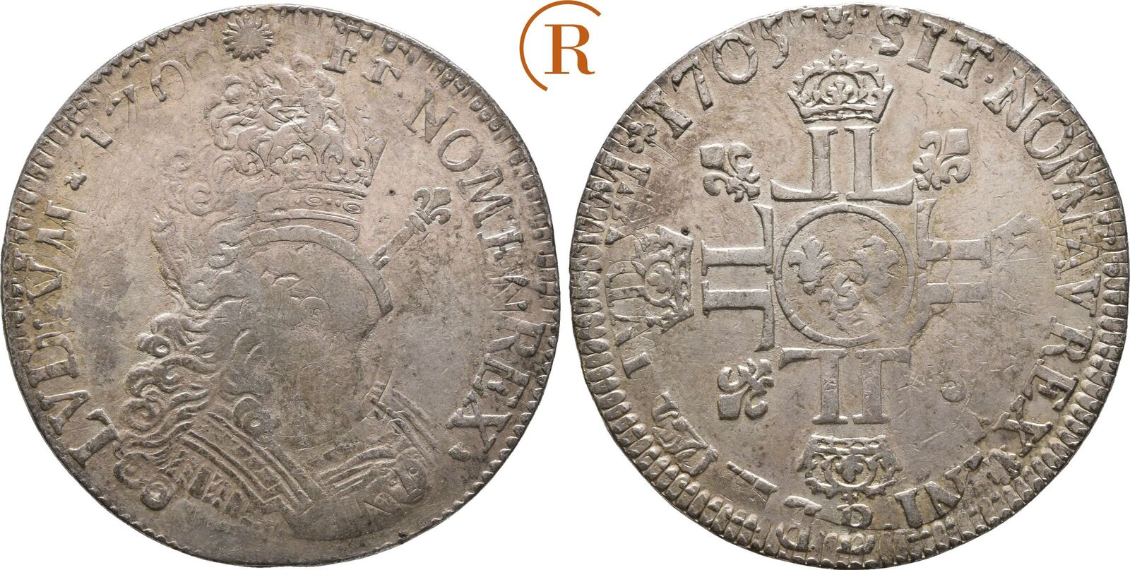 Frankreich: Ecu Rouen 1705 B Ludwig XIV, 1643-1715: ss überprägt, winz ...