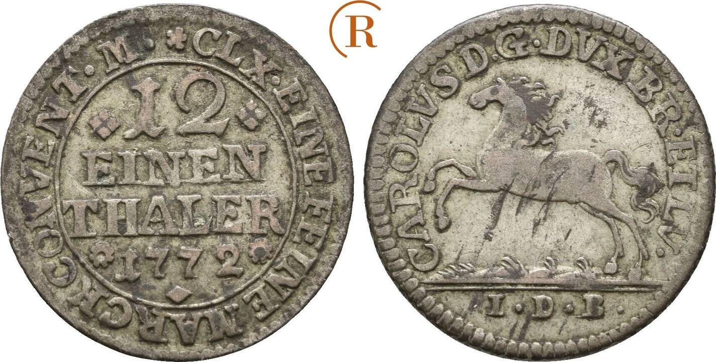 Braunschweig Wolfenbüttel: 1/12 Taler 1772 IDB Karl I, 1735-1780: ss ...
