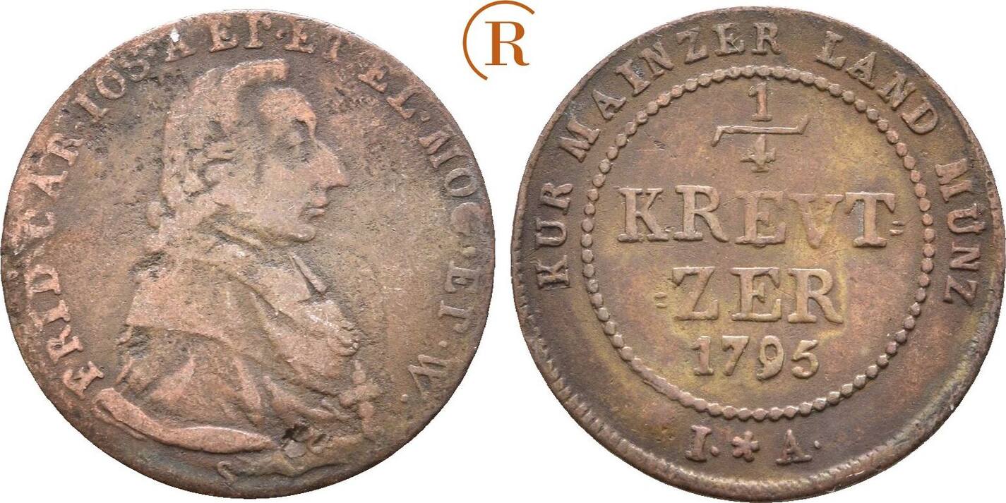 Mainz Bistum: 1/4 Kreuzer 1795 IA Friedrich Karl Joseph, 1774-1802: ss ...