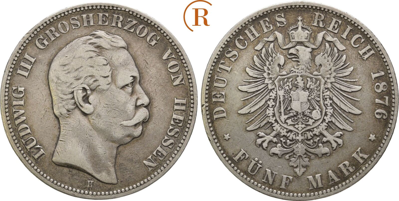 Kaiserreich: Hessen: 5 Mark 1876 H Ludwig III, 1848-1877: ss | MA-Shops