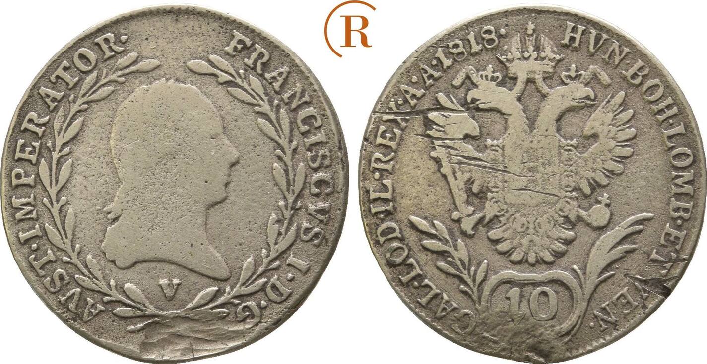 Habsburg: 10 Kreuzer Venedig 1818 V Franz II, 1792-1835: ss-s | MA-Shops