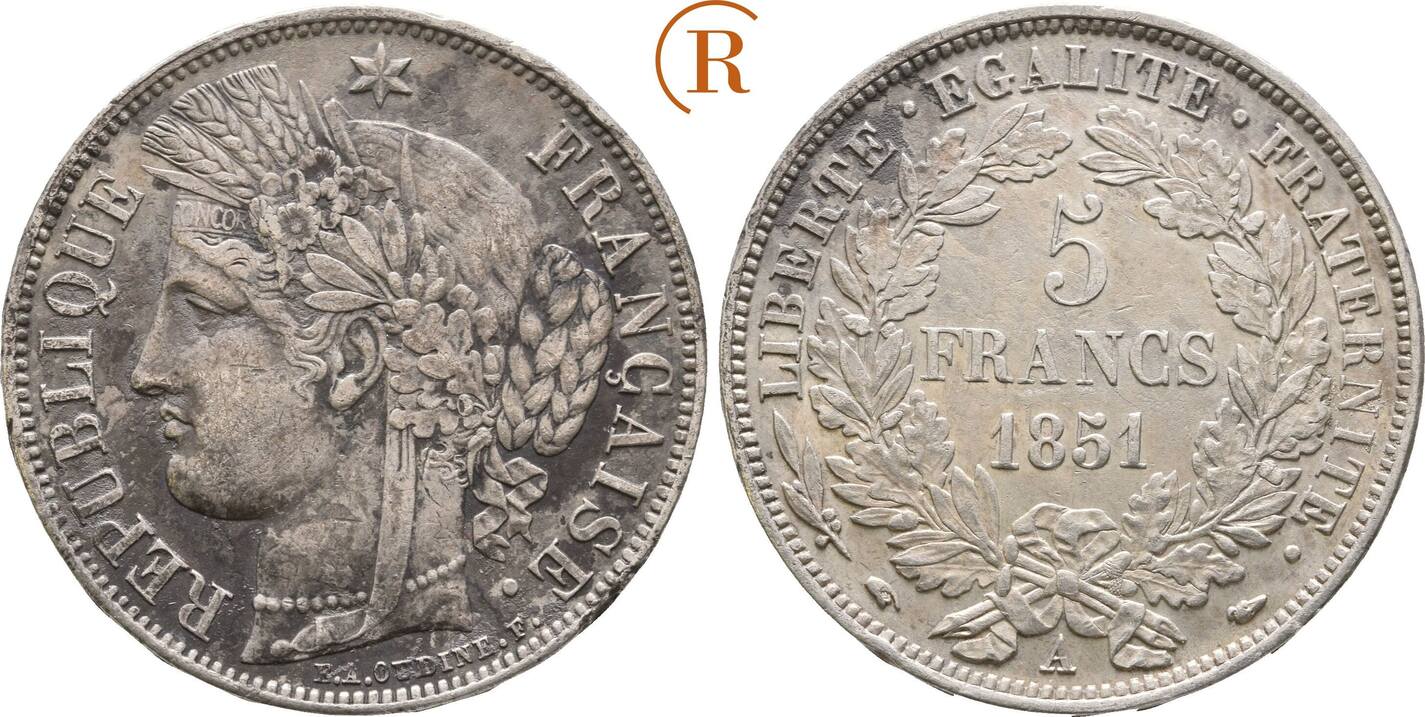 Frankreich: 5 Francs Paris 1851 A 2. Republik, 1848-1852: ss Randfehler | MA-Shops