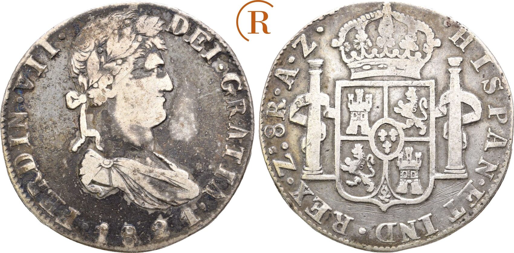 Mexiko: 8 Reales Zacatecas 1821 Fernando VII, 1808-1821: ss Kratzer ...