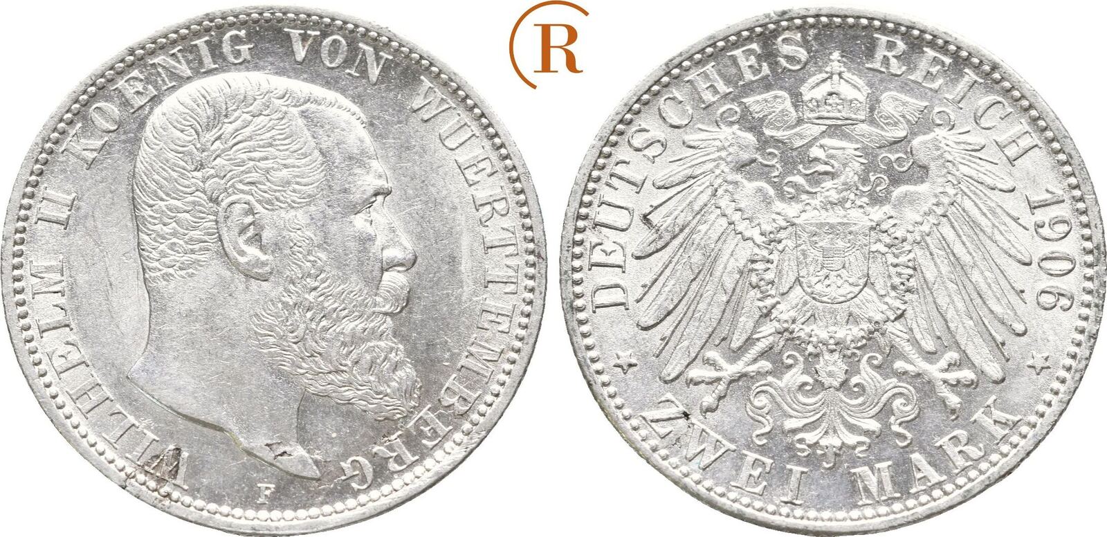 Kaiserreich: Württemberg: 2 Mark 1906 F Wilhelm II, 1891-1918: Fast Stempelglanz / Stempelglanz ...