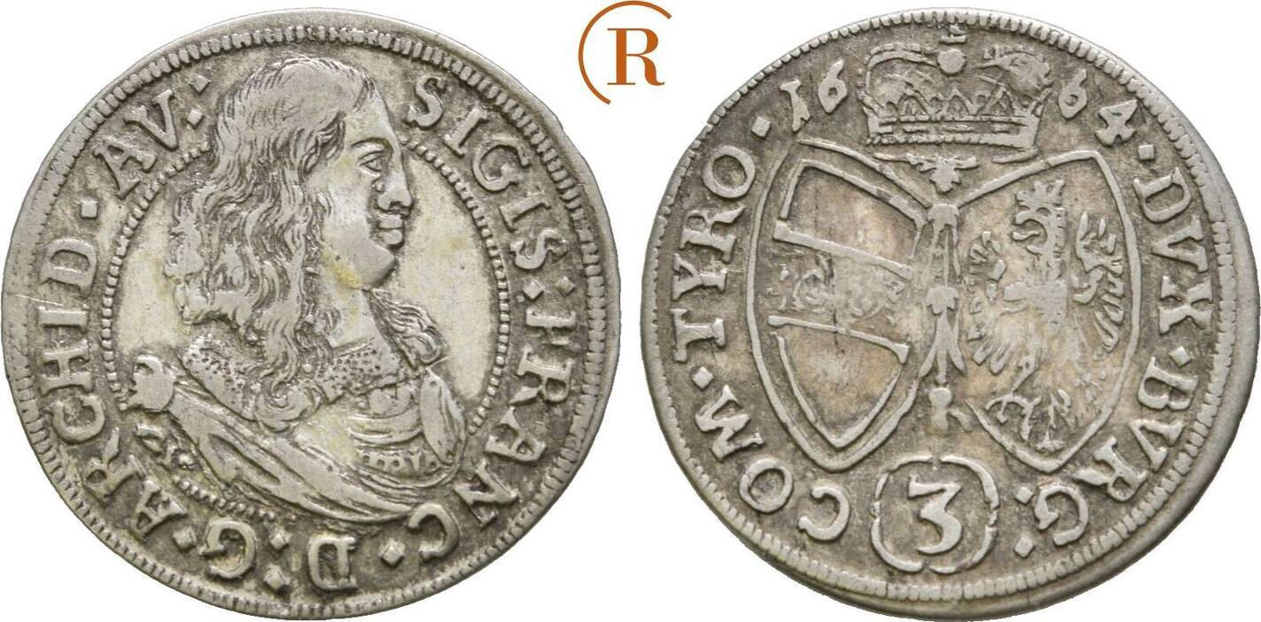 Habsburg: 3 Kreuzer Hall 1664 Sigismund Franz, 1663-1665: ss | MA-Shops