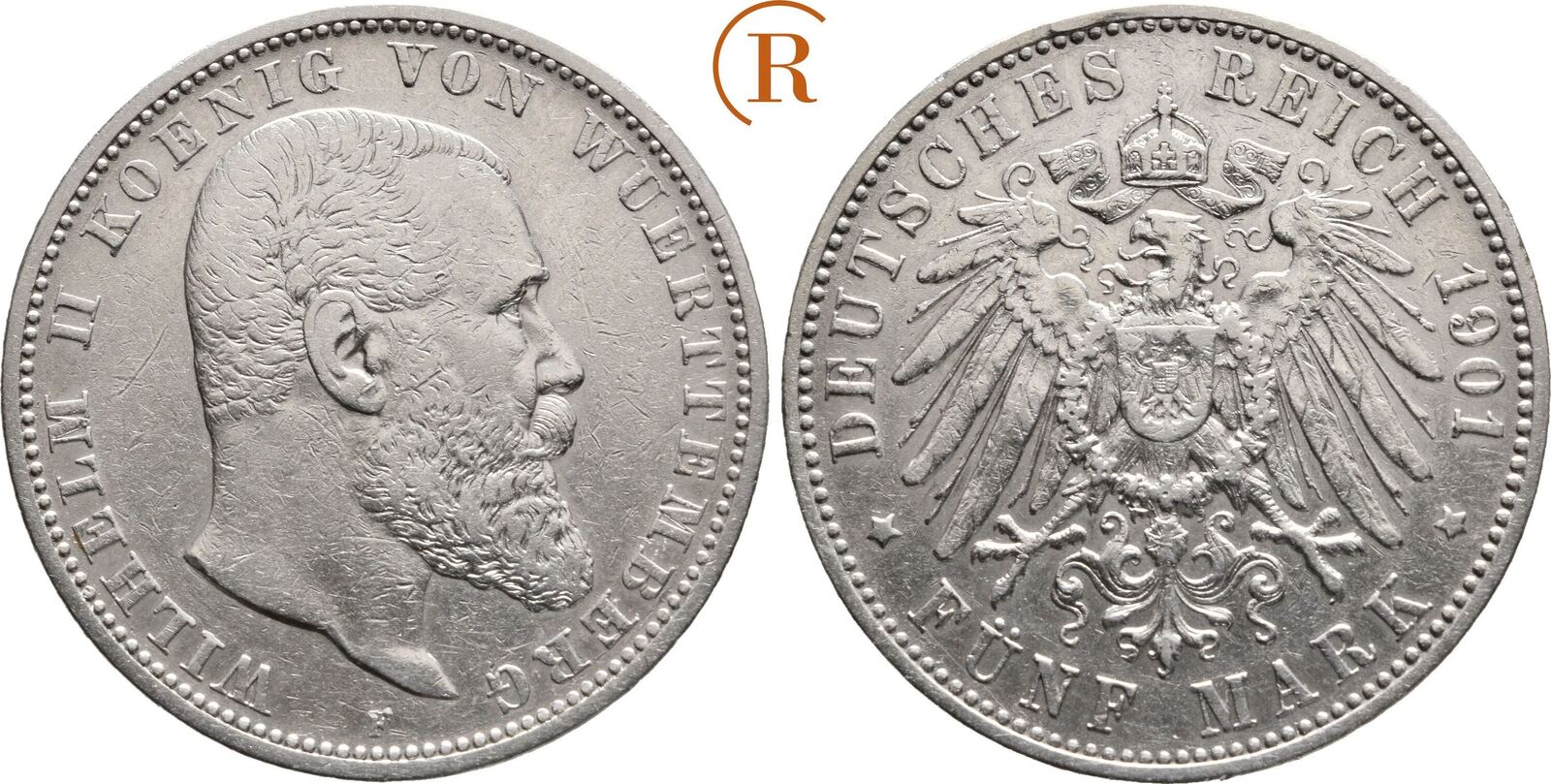 Kaiserreich: Württemberg: 5 Mark 1901 F Wilhelm II, 1891-1918: ss ...