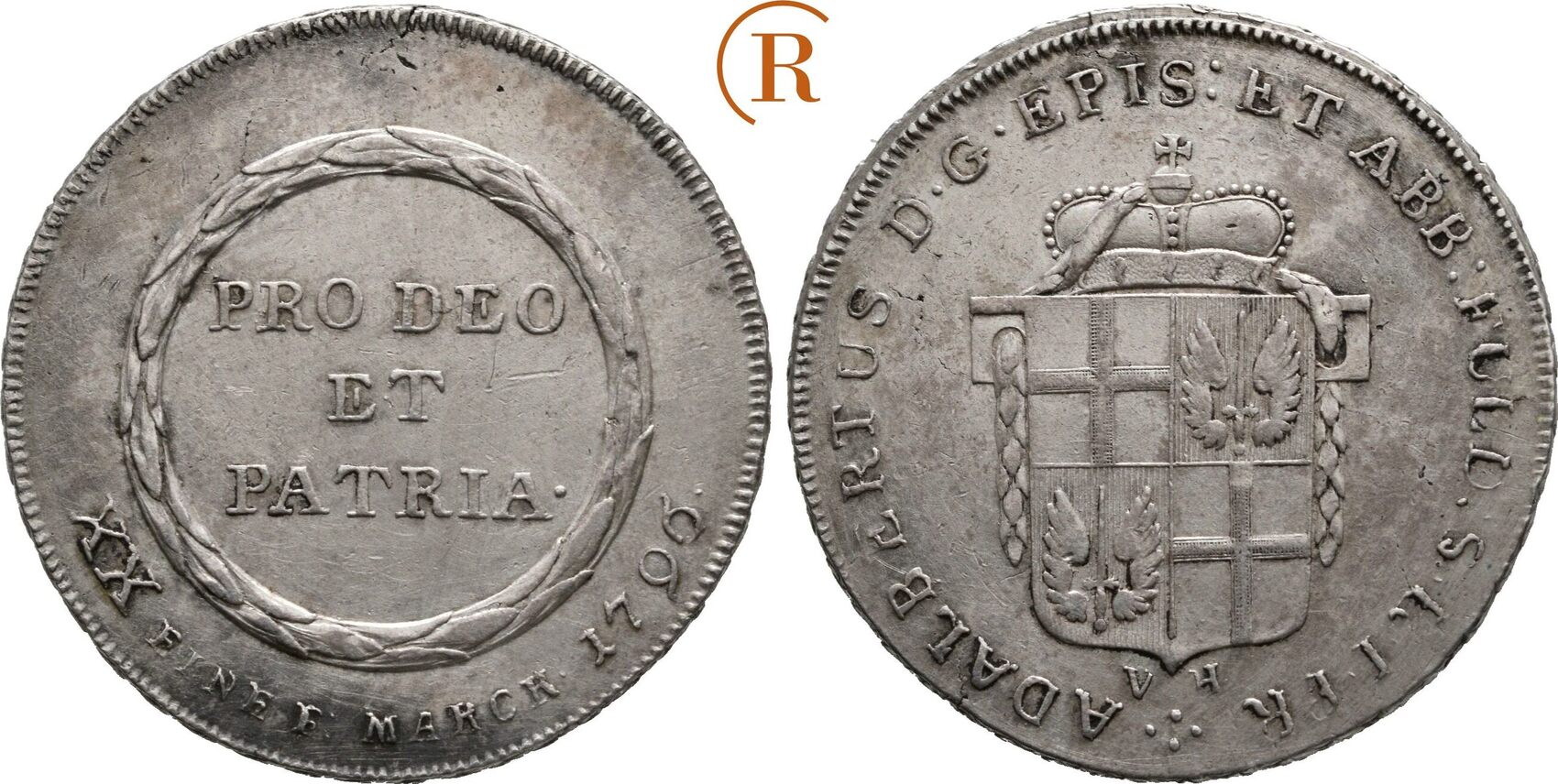 Fulda Abtei: 1/2 Taler 1796 VH Adalbert von Harstall, 1788-1802: ss-vz ...