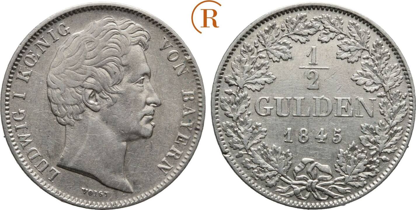 Bayern: 1/2 Gulden 1845 Ludwig I, 1825-1848: ss | MA-Shops