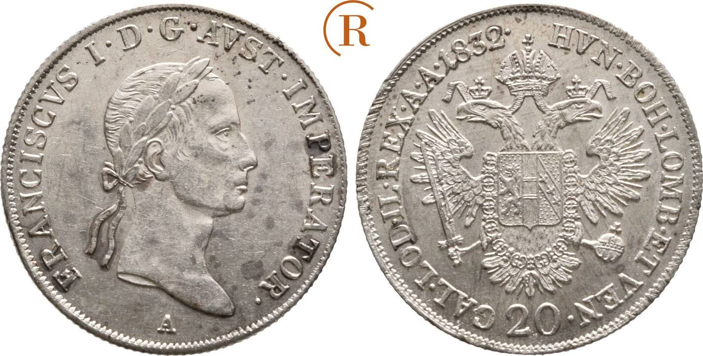 Habsburg: 20 Kreuzer Wien 1832 A Franz II, 1792-1835: vz / stgl | MA-Shops