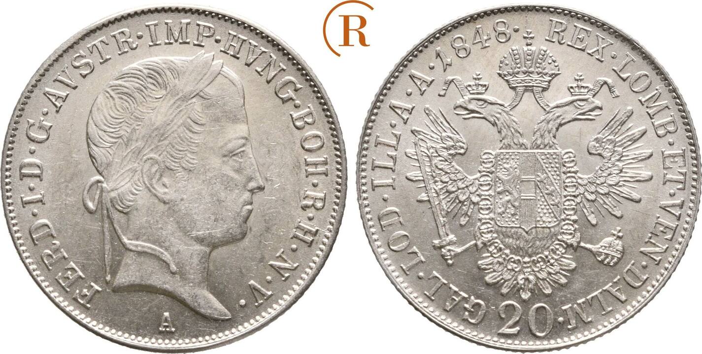 Habsburg: 20 Kreuzer Wien 1848 A Ferdinand I, 1835-1848: fast Stempelglanz | MA-Shops