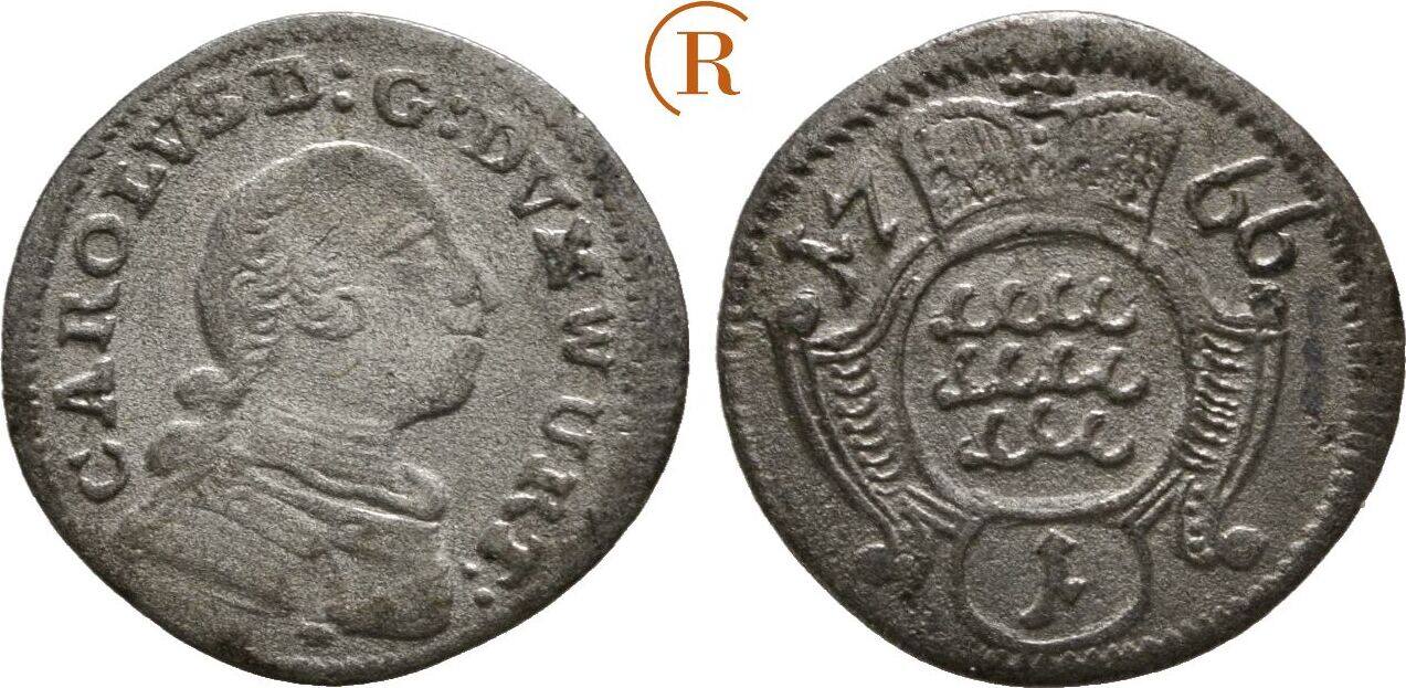 Württemberg: 1 Kreuzer 1766 Karl Eugen, 1744-1793: ss-vz | MA-Shops