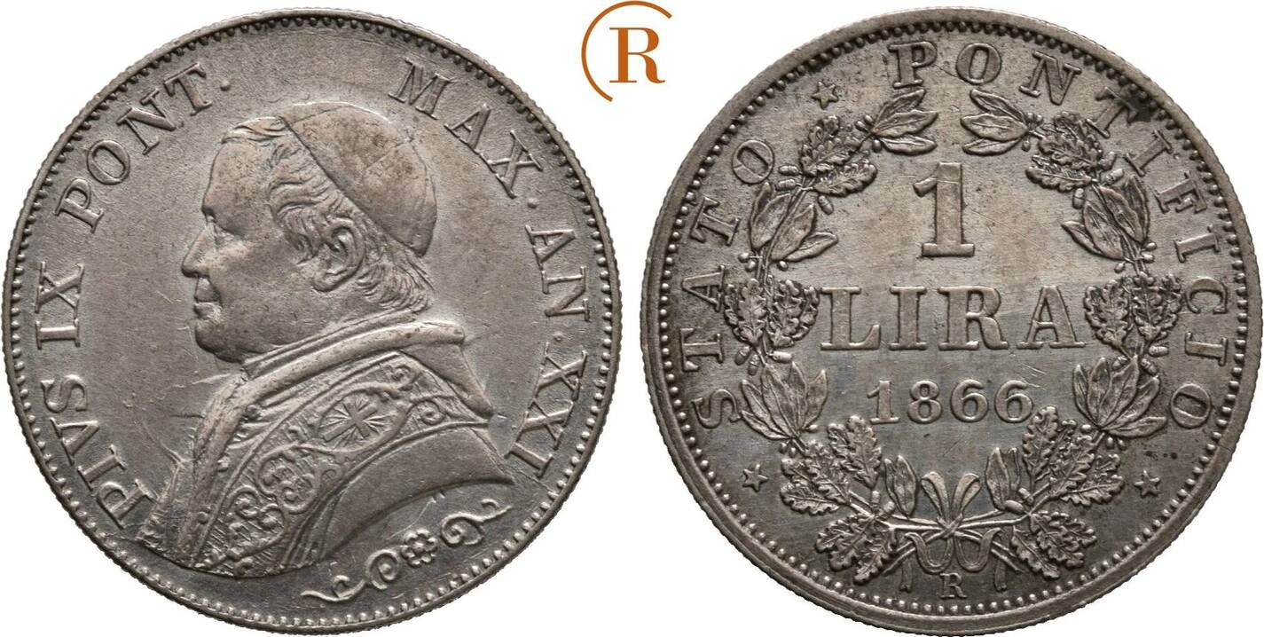 Vatikan: 1 Lira Rom 1866 R Pius IX, 1846-1878: f.vz | MA-Shops