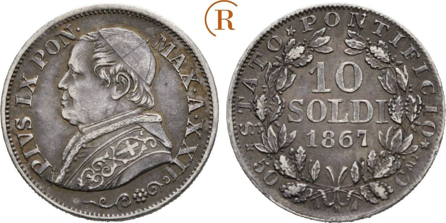 Vatikan: 10 Soldi Rom 1867 R Pius IX, 1846-1878: ss-vz | MA-Shops