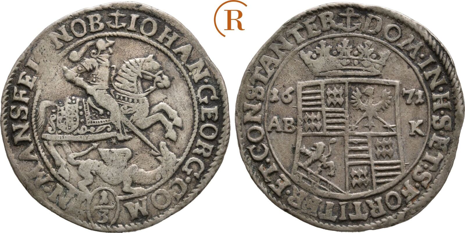 Mansfeld Eisleben: 1/3 Taler Eisleben 1671 ABK Johann Georg III, 1663 ...