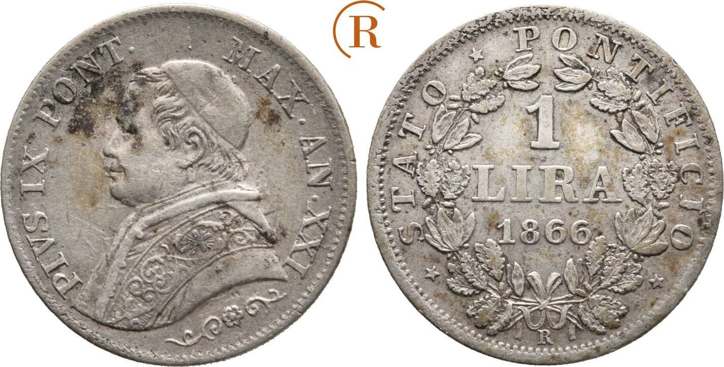 Vatikan: 1 Lira Rom 1866 R Pius IX, 1846-1878: ss | MA-Shops