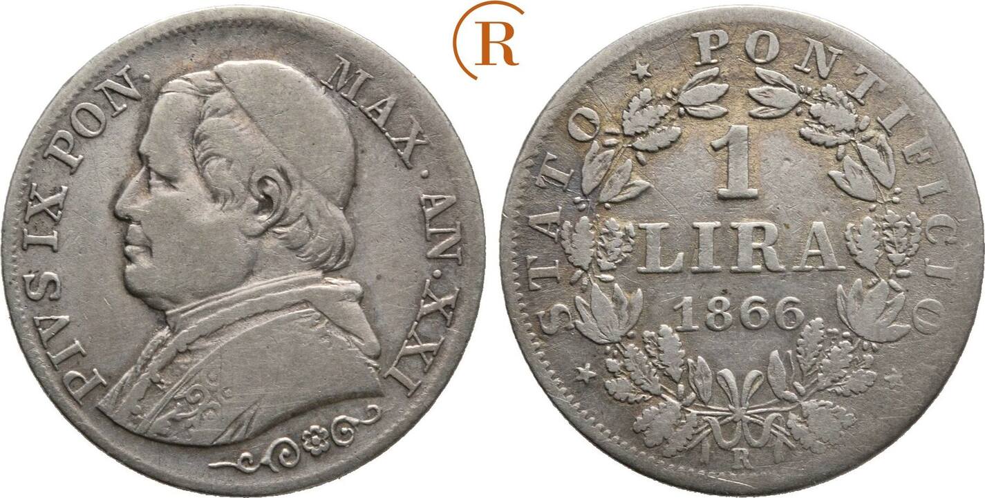 Vatikan: 1 Lira Rom 1866 R Pius IX, 1846-1878: ss | MA-Shops
