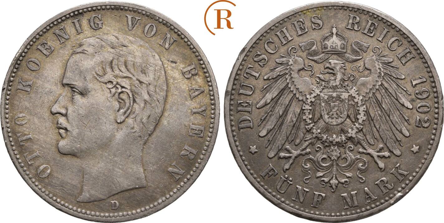 Kaiserreich: Bayern: 5 Mark 1902 D Otto, 1886-1913: ss Randfehler | MA-Shops