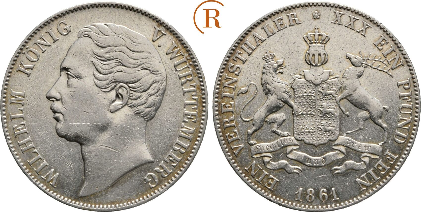 Württemberg: Taler 1861 Wilhelm I, 1816-1864: ss kleiner Kratzer | MA-Shops