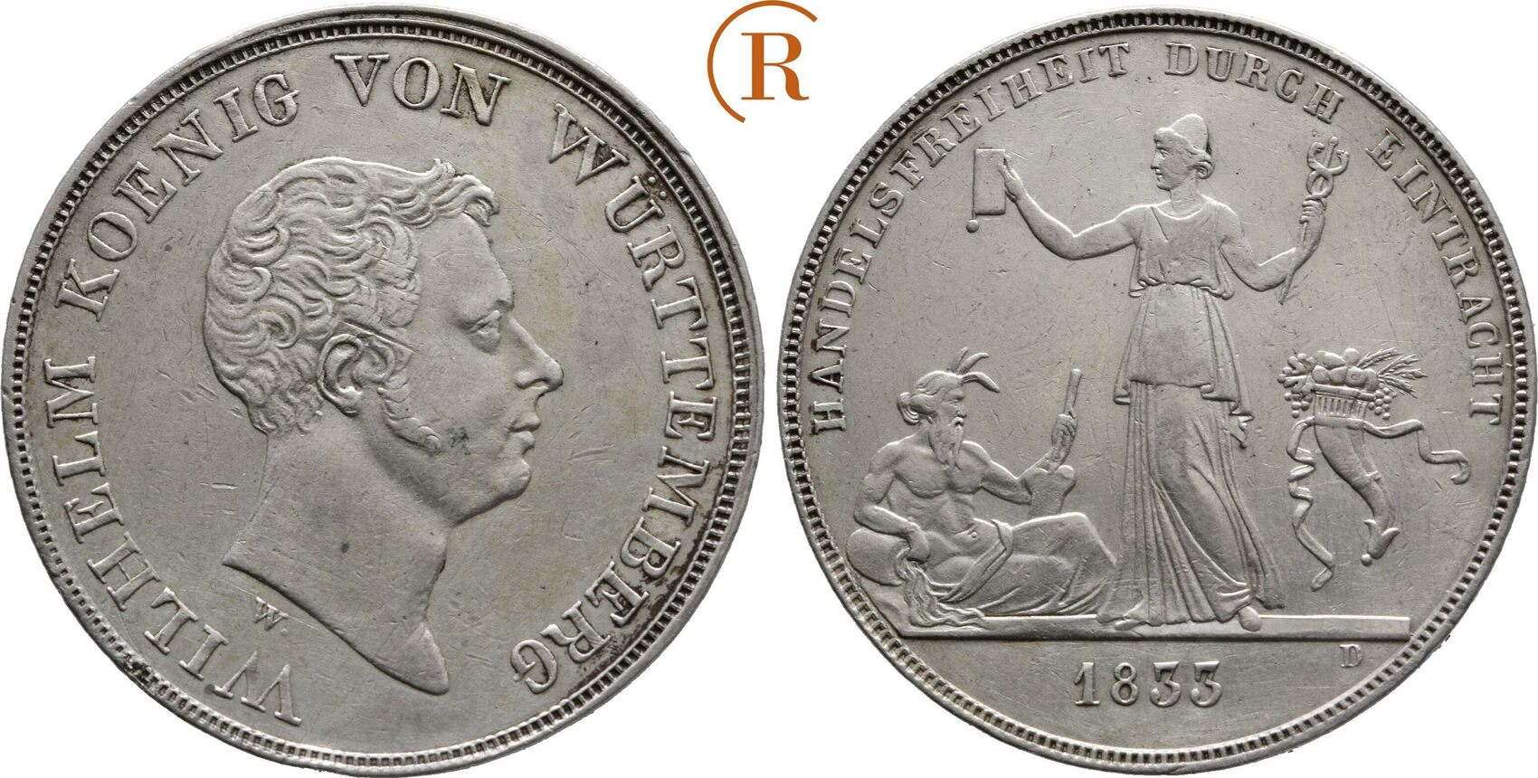 Württemberg: Kronentaler Handelsfreiheit 1833 Wilhelm I, 1816-1864: ss | MA-Shops