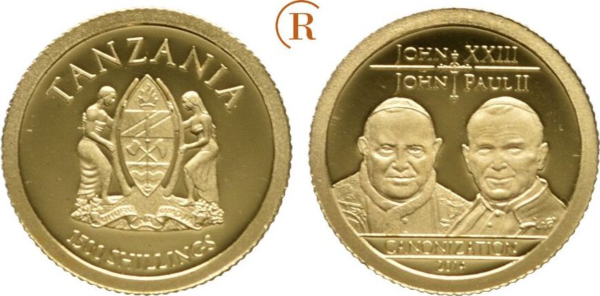 Tanzania: 1500 Shillings 0,5 Gramm Feingold Johannes Paul 2014 PP | MA ...
