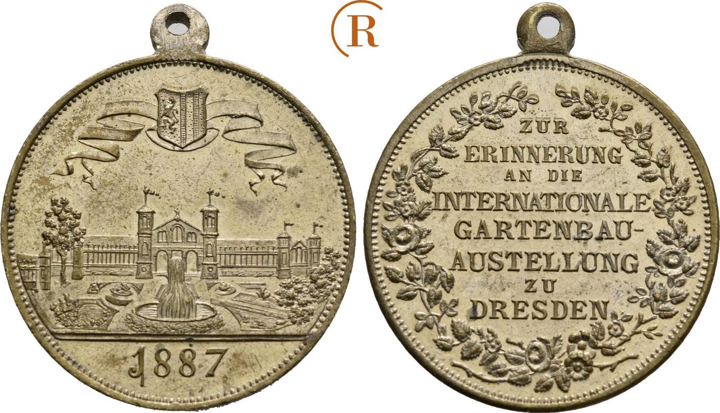 Dresden Stadt: Versilberte Bronzemedaille Gartenbau Ausstellung 1887 ...