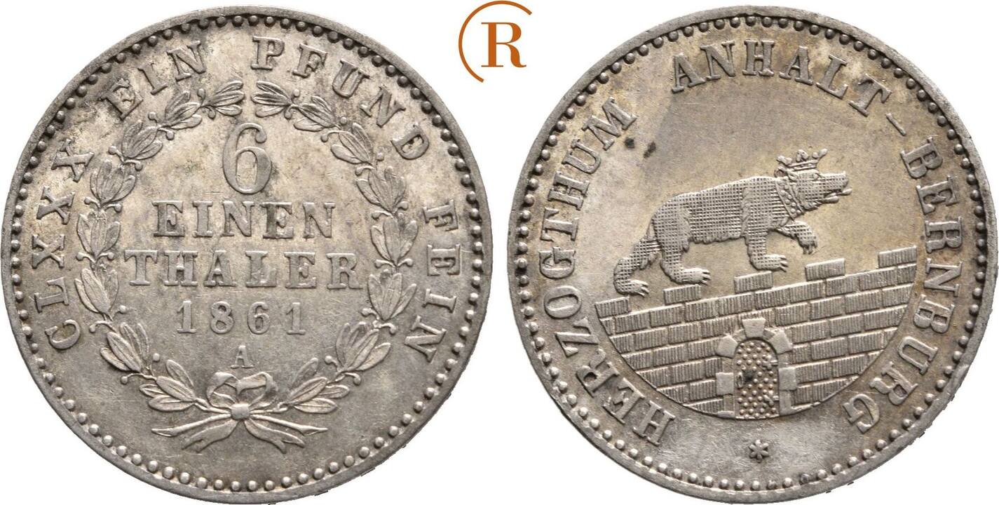 Anhalt Bernburg: 1/6 taler 1861 A Alexander Carl, 1834-1863: vz+ | MA-Shops