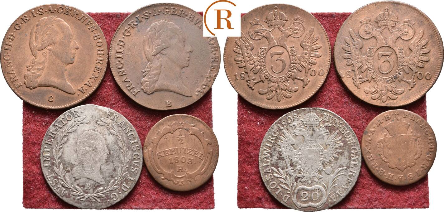 Habsburg: Lot 4 Münzen ab 20 Kreuzer Franz II, 1792-1835: meist ss | MA-Shops