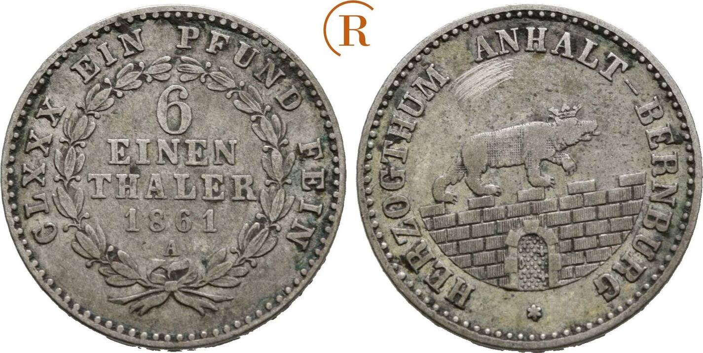 Anhalt Bernburg: 1/6 Taler 1861 A Alexander Carl, 1834-1863: ss Kratzer ...