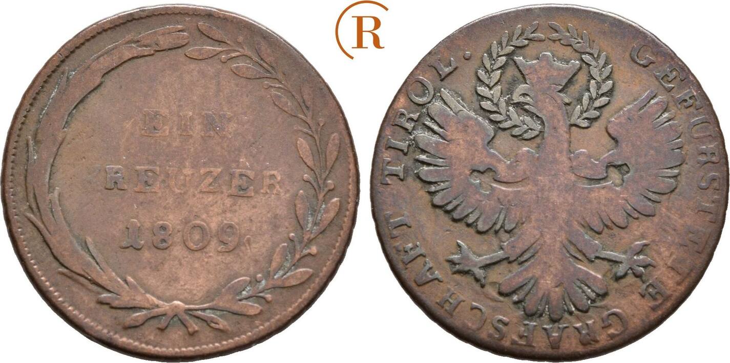 Habsburg: 1 Kreuzer Hall Andreas Hofer für Tirol 1809 Franz II, 1792 ...