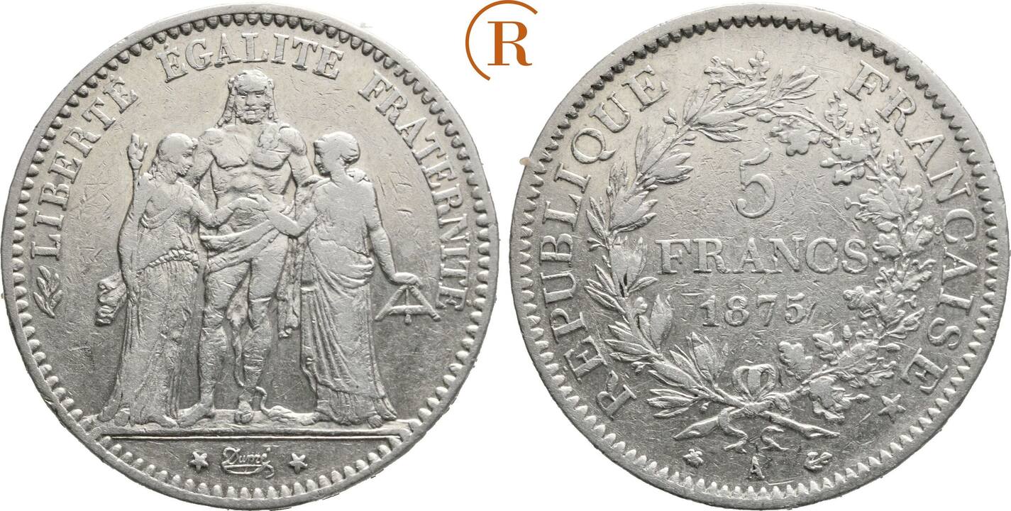 Frankreich: 5 Francs Paris 1875 A 3. Republik, 1871-1940: ss | MA-Shops