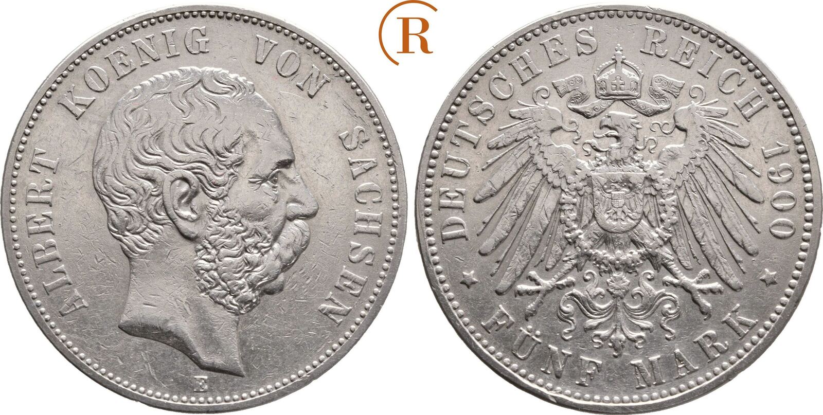 Kaiserreich: Sachsen: 5 Mark 1900 E Albert, 1873-1902: ss kleiner ...